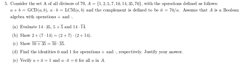 Solved 5. Consider the set A of all divisors of 70, A = { 1, | Chegg.com