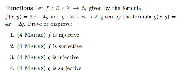 Solved Functions Let f: Z times Z rightarrow Z, given by the | Chegg.com