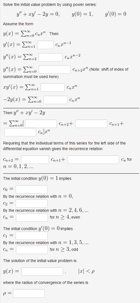 Solved Solve the initial value problem by using power | Chegg.com