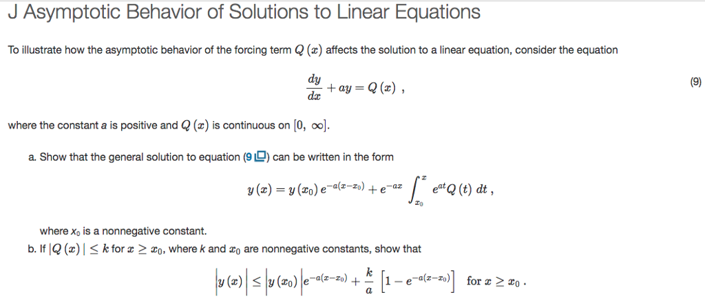 Solved J Asymptotic Behavior of Solutions to Linear | Chegg.com