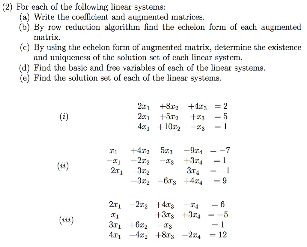 Solved For each of the following linear systems: (a) Write | Chegg.com