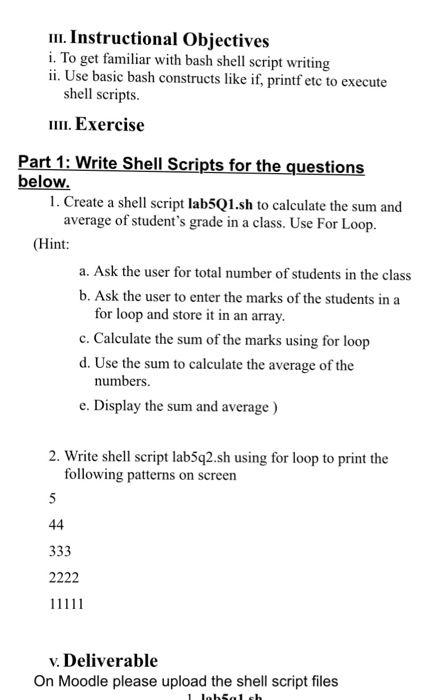 Solved Instructional Objectives To get familiar with bash | Chegg.com