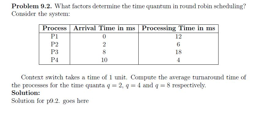 Solved Problem 9.2. What factors determine the time quantum | Chegg.com Solved Problem 9.2. What factors determine the time quantum | Chegg.com