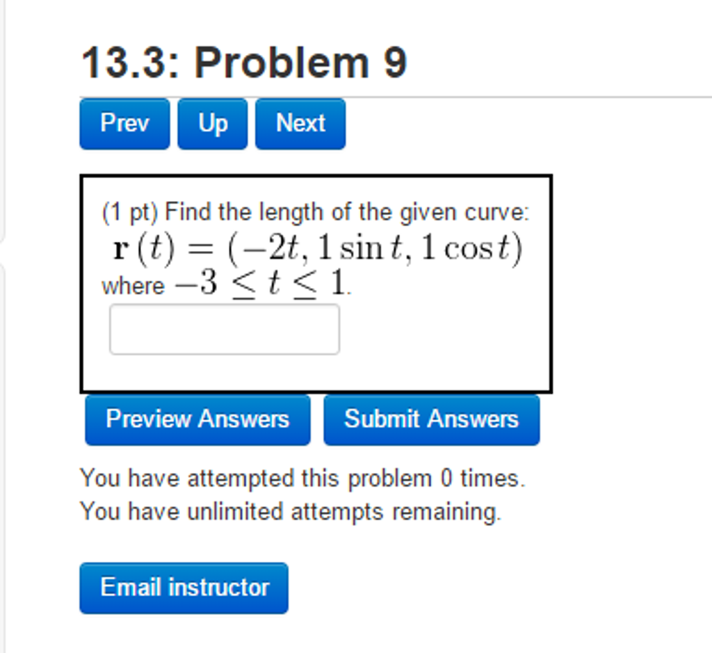 Solved Find the length of the given curve: r(t) = (-2t, 1 | Chegg.com