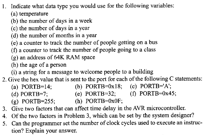 Solved 1. Indicate what data type you would use for the | Chegg.com