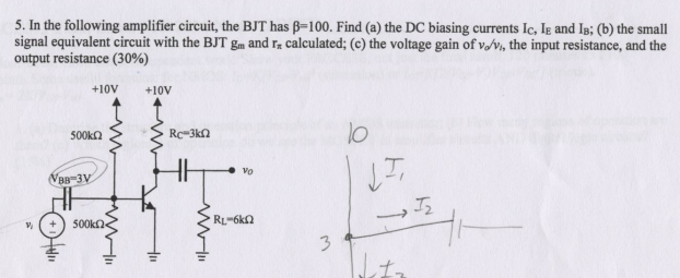 Solved In the following amplifier circuit, the BJT has beta | Chegg.com