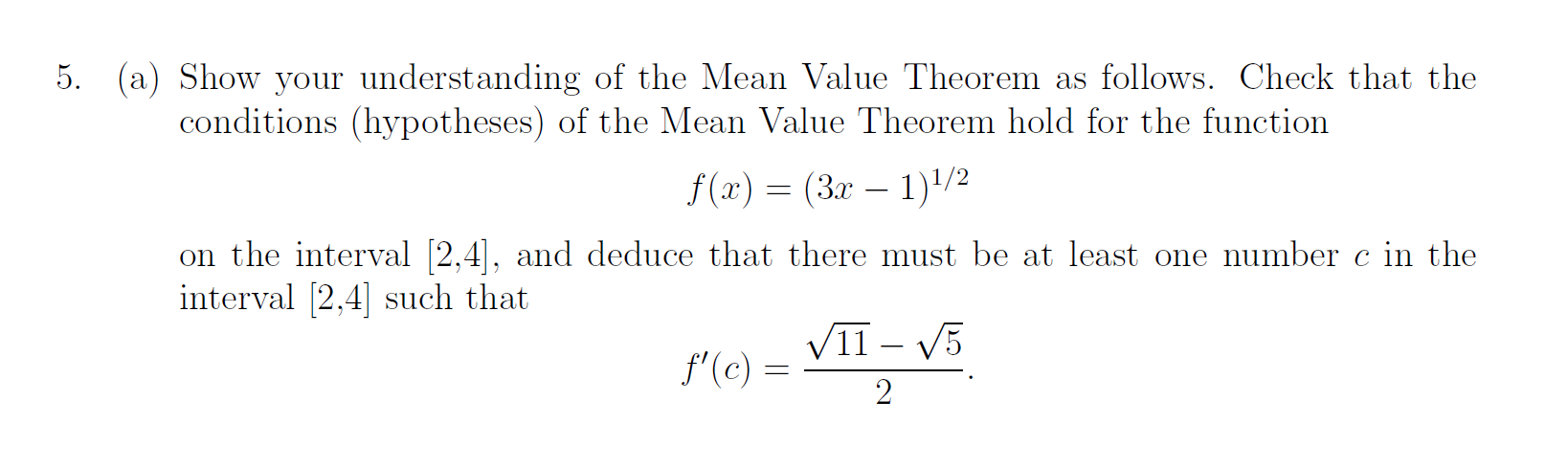 Solved Show your understanding of the Mean Value Theorem as | Chegg.com