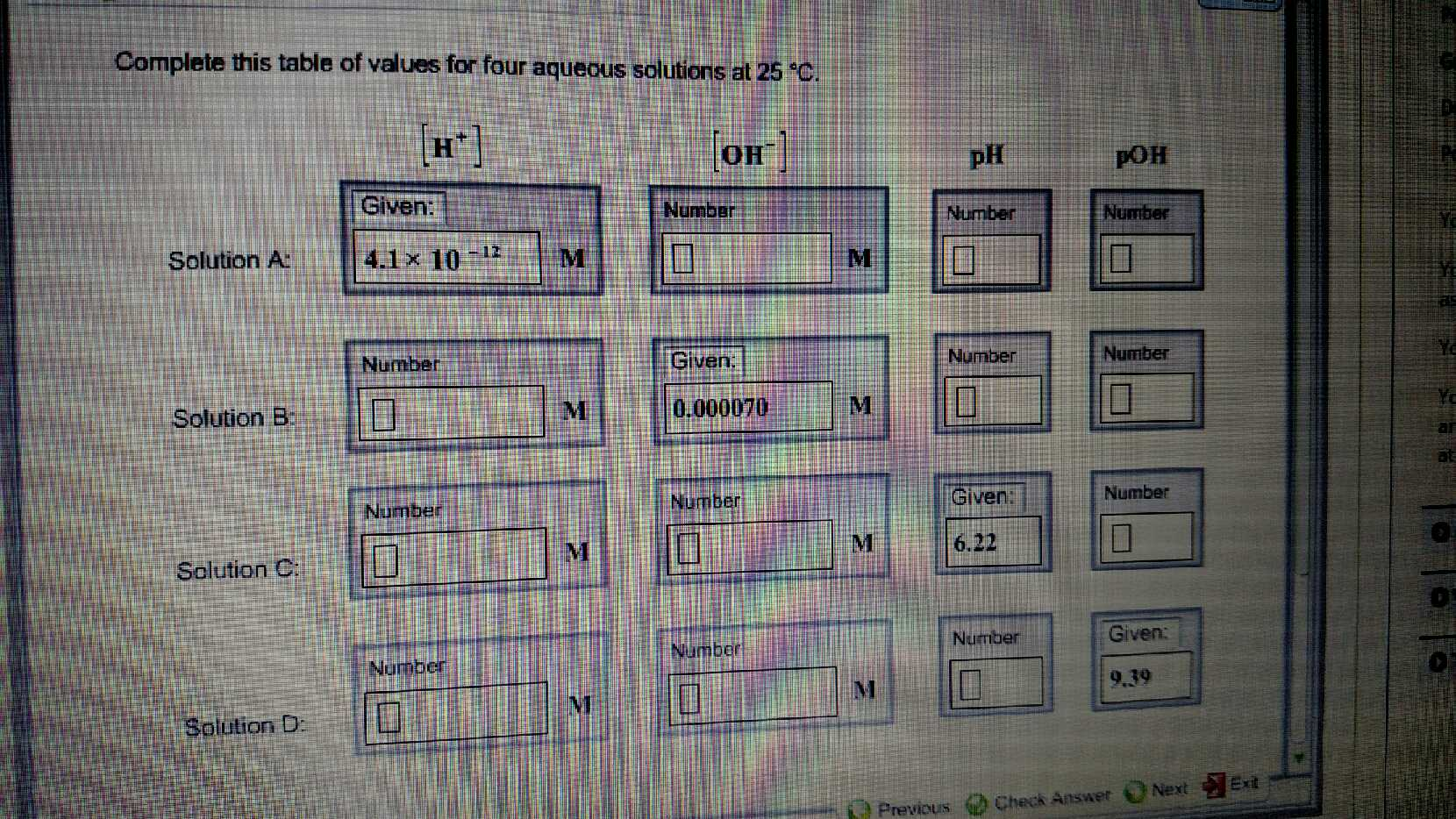 Solved Complete this table of values for four aqueous | Chegg.com