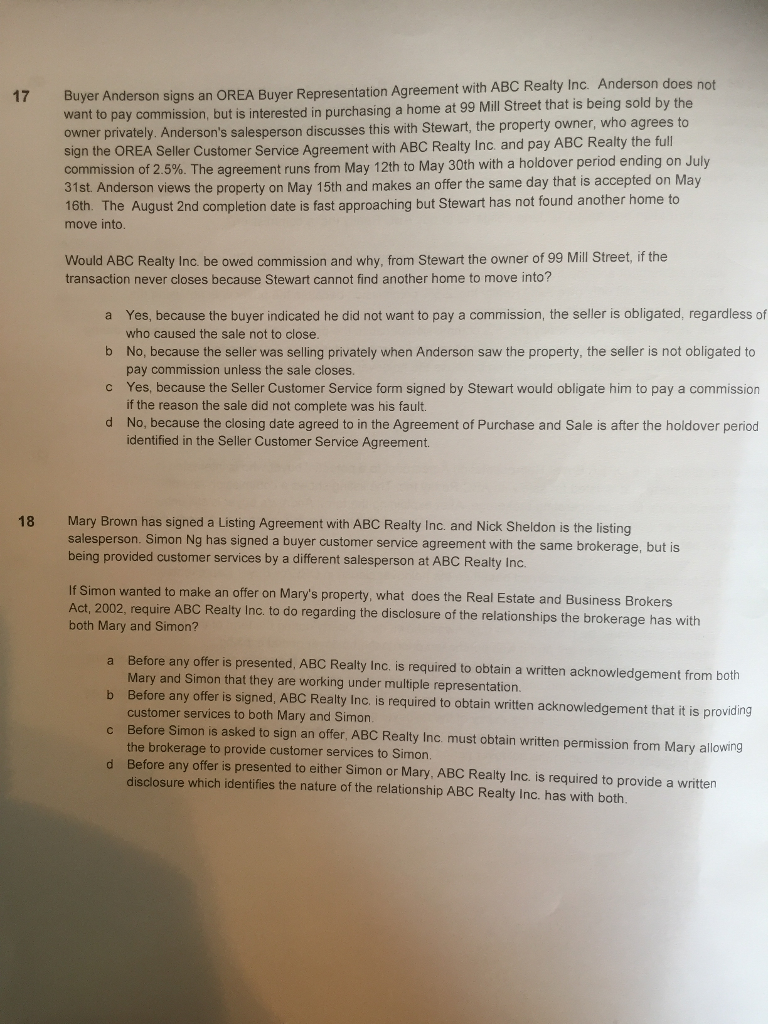 Buyer Anderson signs an OREA Buyer Representation | Chegg.com