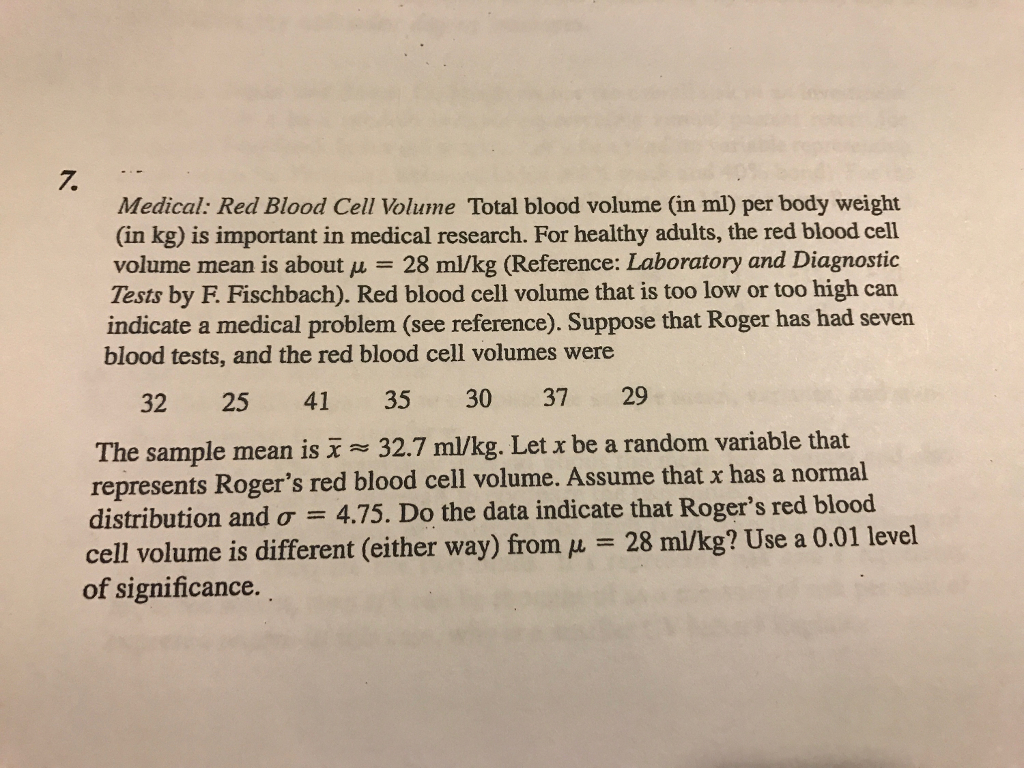 Solved Red Blood Cell Volume Total blood volume (in ml) per | Chegg.com
