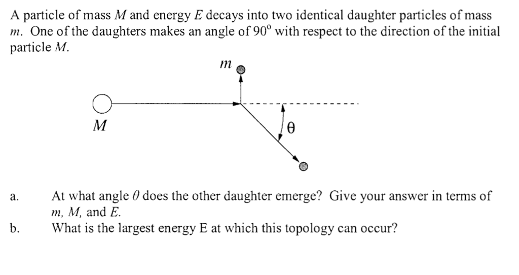 Solved A particle of mass M and energy E decays into two | Chegg.com