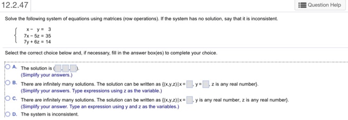 Solved 12.2.47 Solve the following system of equations using | Chegg.com