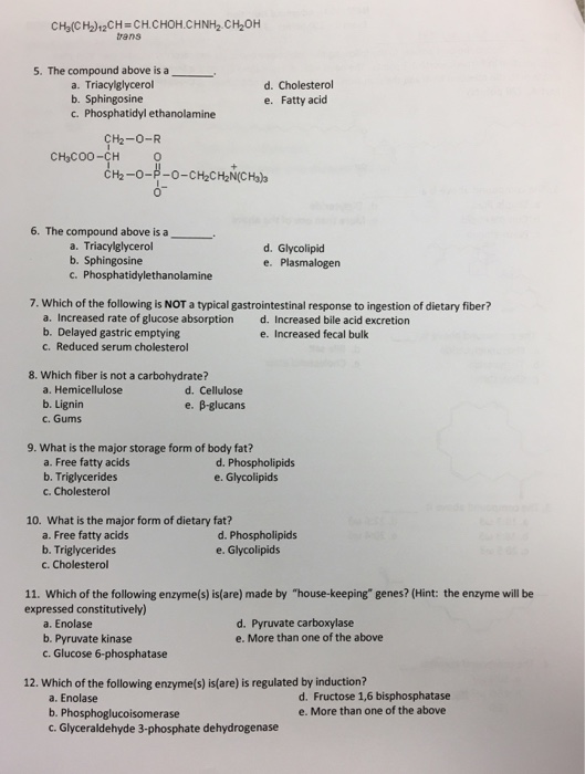 Solved CH,(CH2)12CH CH CHOH.CHNH2 CH20H trans 5. The | Chegg.com