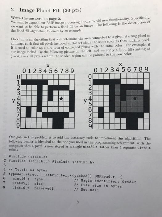 2 Image Flood Fill (20 pts) Write the answers on page | Chegg.com