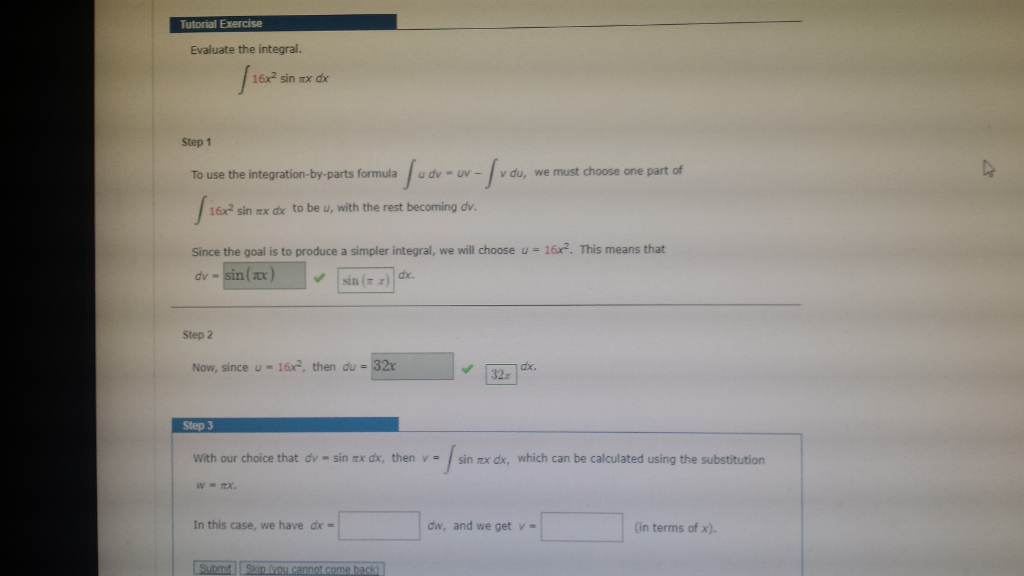 Solved Tutorial Exercise Evaluate the integral. 16x2 sin mx | Chegg.com