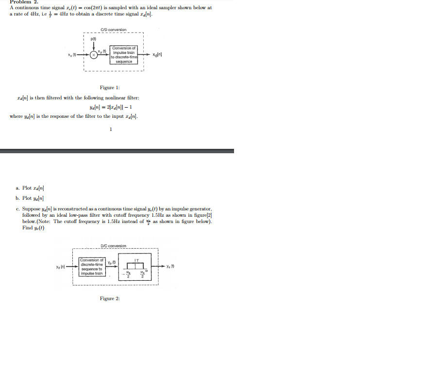 Solved Problem 2. A continuous time signal r(t)cos(2t) is | Chegg.com