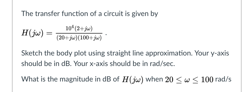 Solved The transfer function of a circuit is given by 104 | Chegg.com