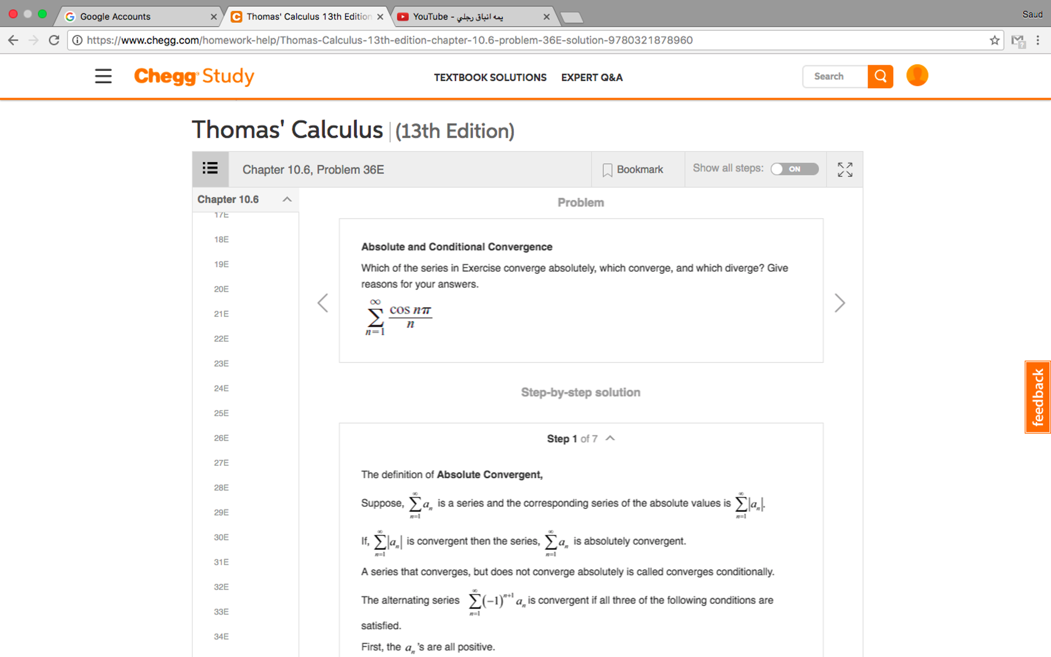 Solved C Thomas' Calculus 13th Edition x YouTube l G Google | Chegg.com