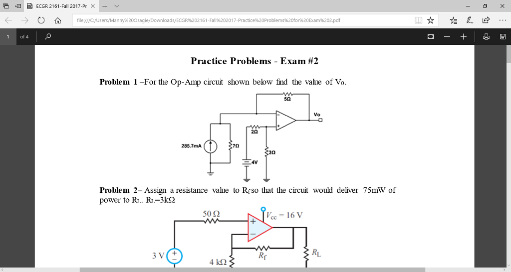 Solved Only Problem 1 –For the Op-Amp circuit shown below | Chegg.com