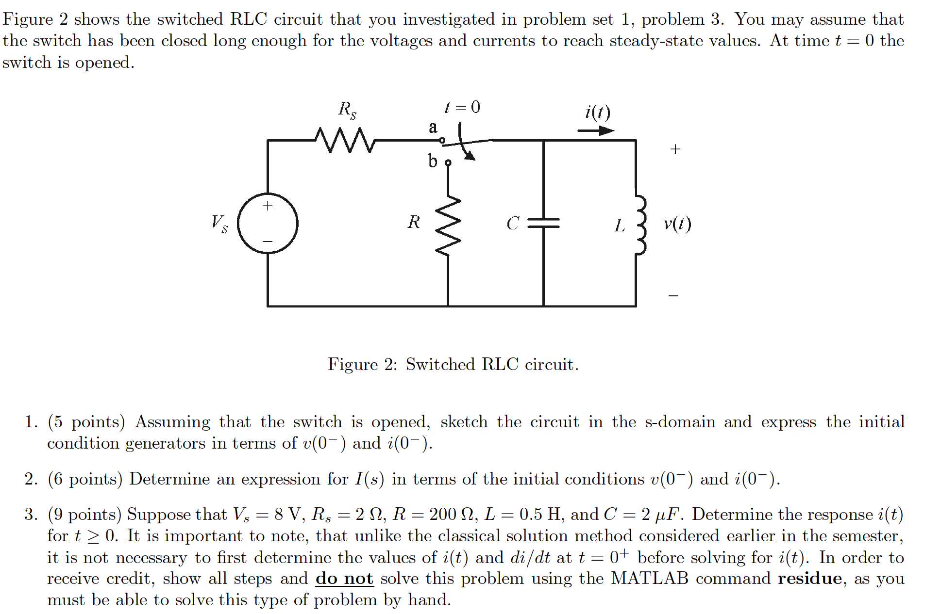 Solved Figure 2 shows the switched RLC circuit that you | Chegg.com