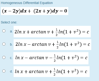 Homogeneous Differential Equation (x - 2y)dx + (2x + | Chegg.com