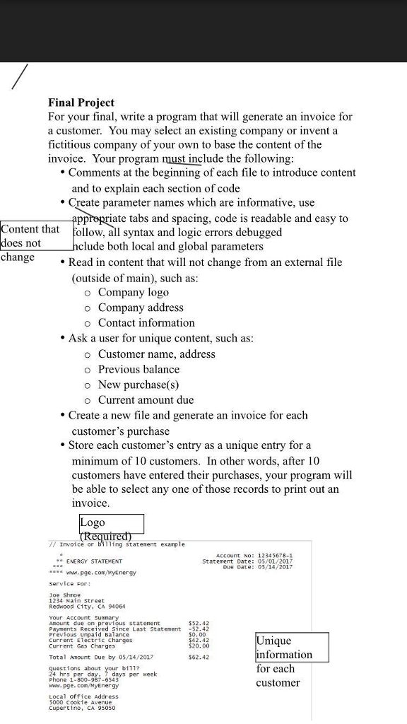Solved For your final, write a program that will generate an | Chegg.com