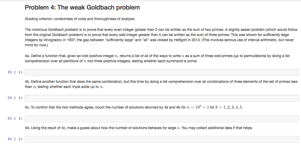 Problem 4: The weak Goldbach problem Grading | Chegg.com
