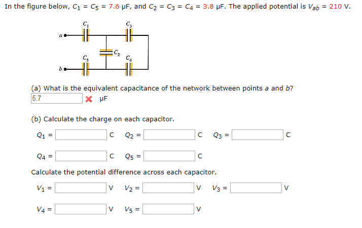 Solved In the figure below, C_1 = C_5 = 7.6 mu F, and C_2 = | Chegg.com