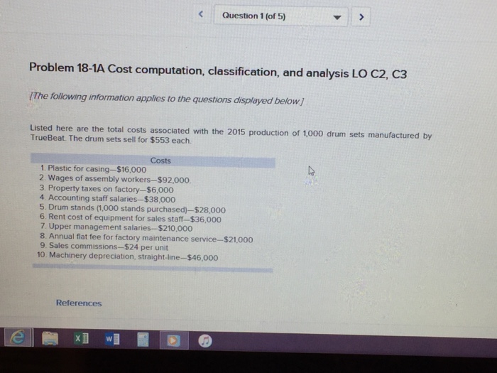Solved Question 1 (of 5) Problem 18-1A Cost computation, | Chegg.com