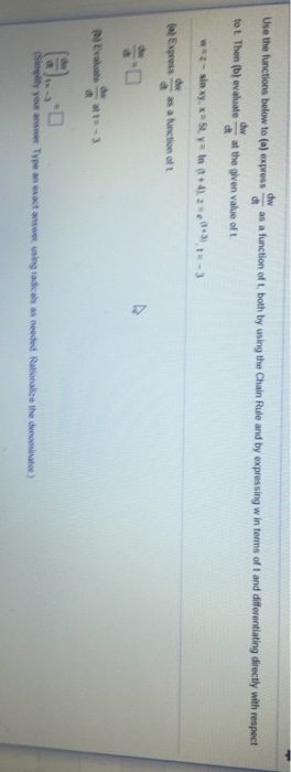 Solved Use the functions below to (a) express dw/dt as a | Chegg.com