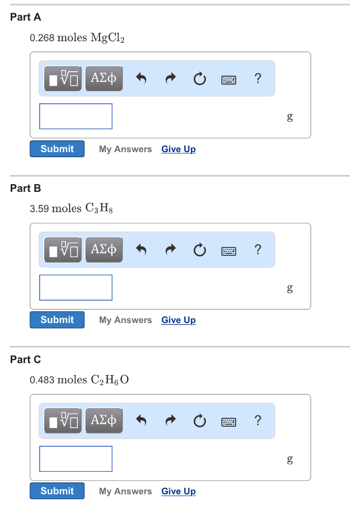 Solved Part A 0.268 moles MgCl2 Submit My Answers Give Up | Chegg.com