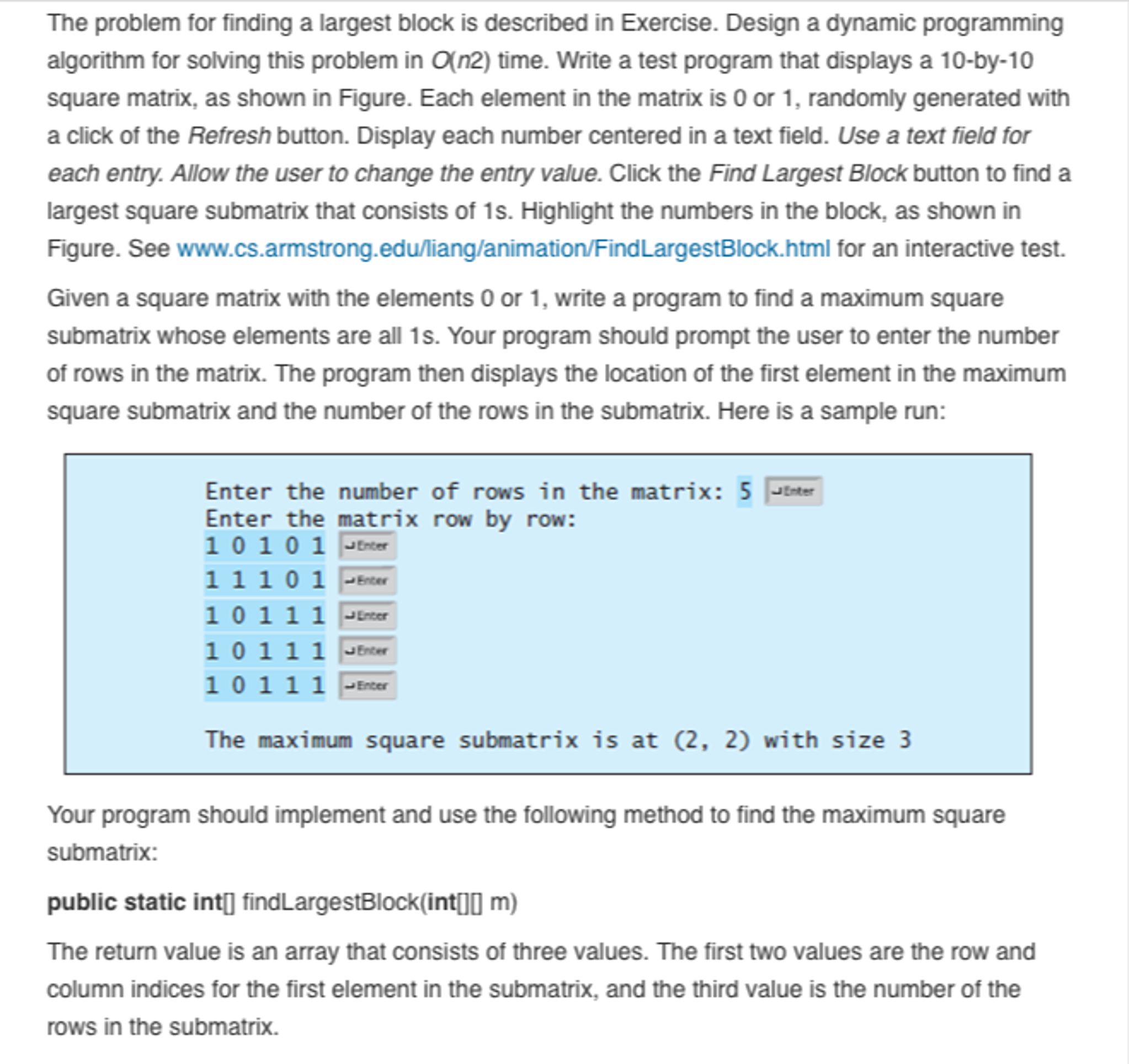 Solved The problem for finding a largest block is described | Chegg.com