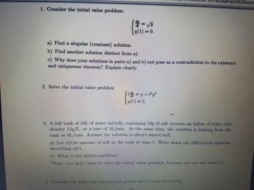 Solved Consider the initial value problem: dy/dt = | Chegg.com