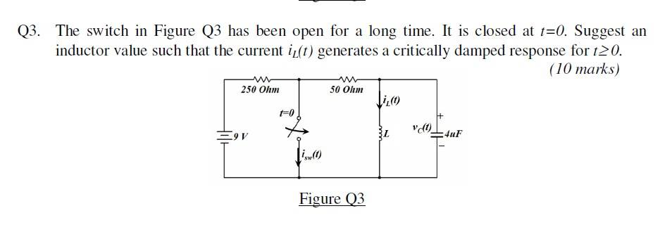 Solved The switch in Figure Q3 has been open for a long | Chegg.com
