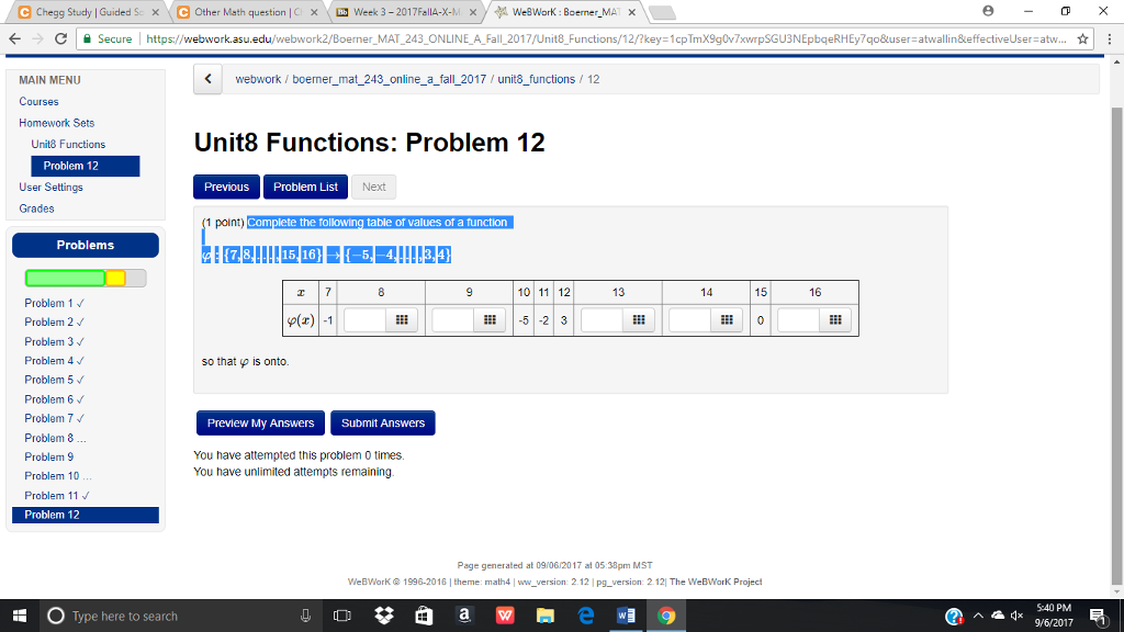 Solved Complete the following table of values of a function | Chegg.com