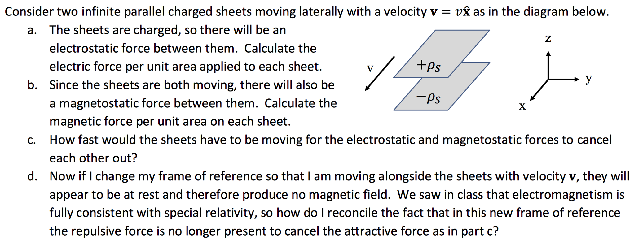 Consider two infinite parallel charged sheets moving | Chegg.com