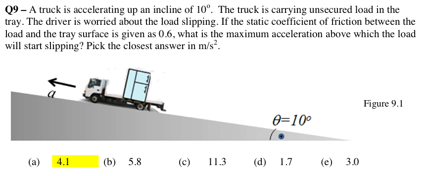 Solved A truck is accelerating up an incline of 10 degree. | Chegg.com