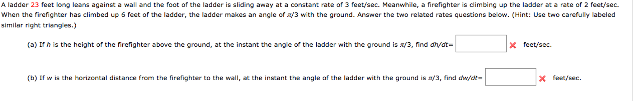 Solved A ladder 23 feet long leans against a wall and the | Chegg.com