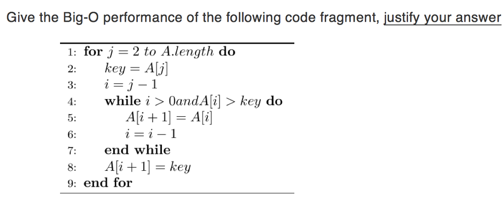 Solved Give the Big-O performance of the following code | Chegg.com