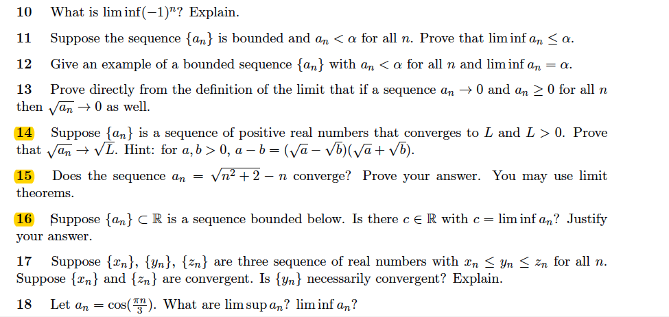 Solved What is lim inf(-1)^n? Explain. Suppose the sequence | Chegg.com