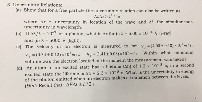 Solved Uncertainty Relations: Show that for a free | Chegg.com