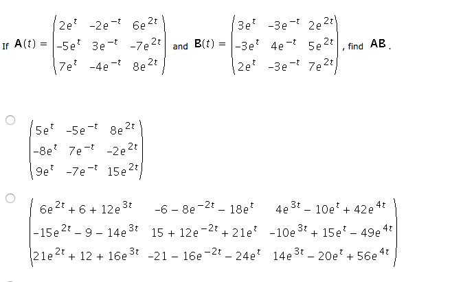 Solved 3e -3e 2e2' 21e2t + 12+ 16e3' -21- 16e-2t- 24e* | Chegg.com
