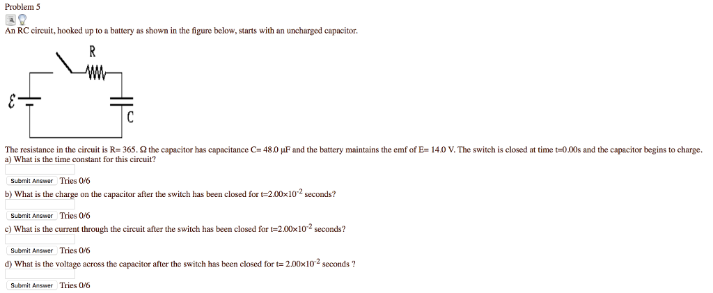 Solved Problem 5 An RC circuit, hooked up to a battery as | Chegg.com