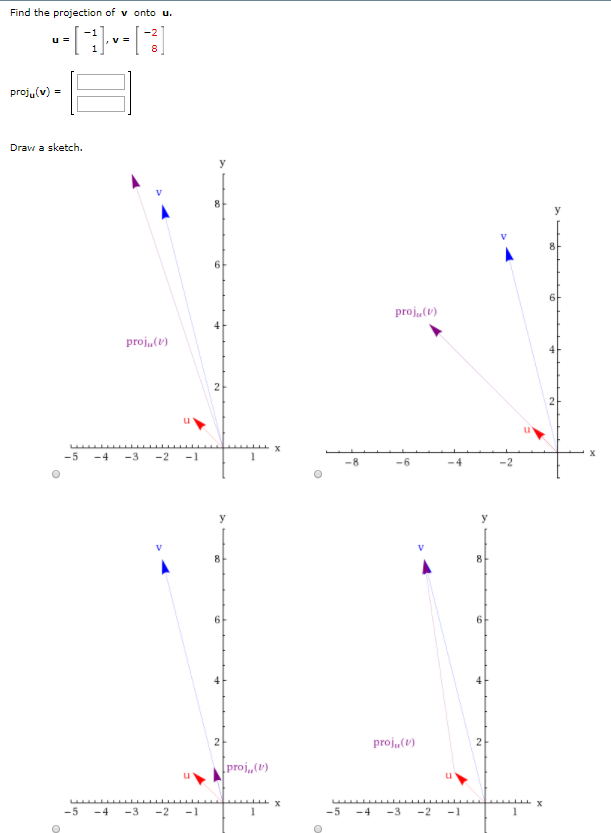 Solved Find the projection of v onto u proju(v) = Draw a | Chegg.com