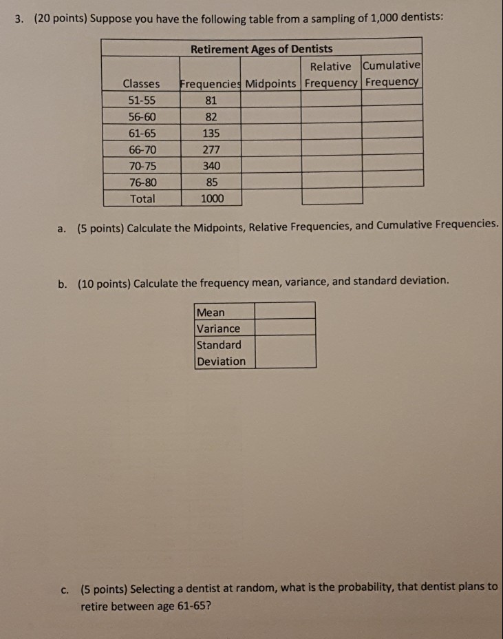 Solved 3. (20 points) Suppose you have the following table | Chegg.com