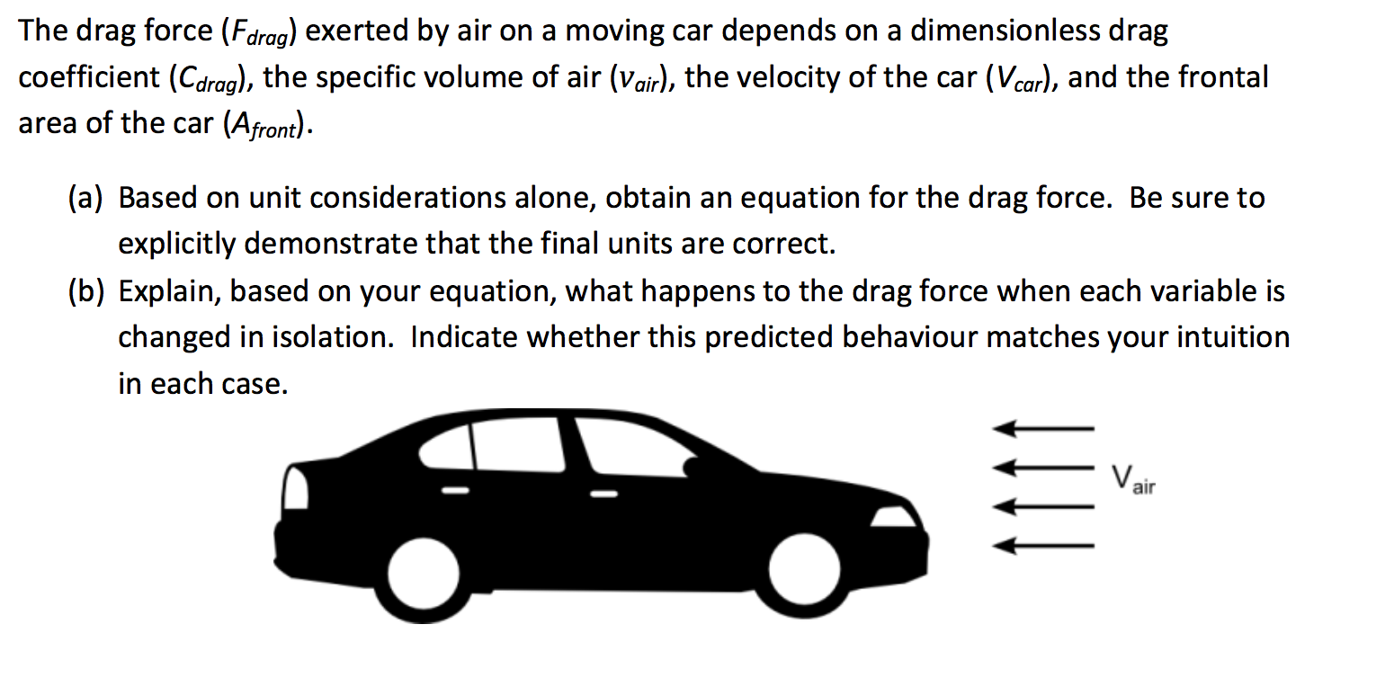 The drag force (Fdrag) exerted by air on a moving car | Chegg.com