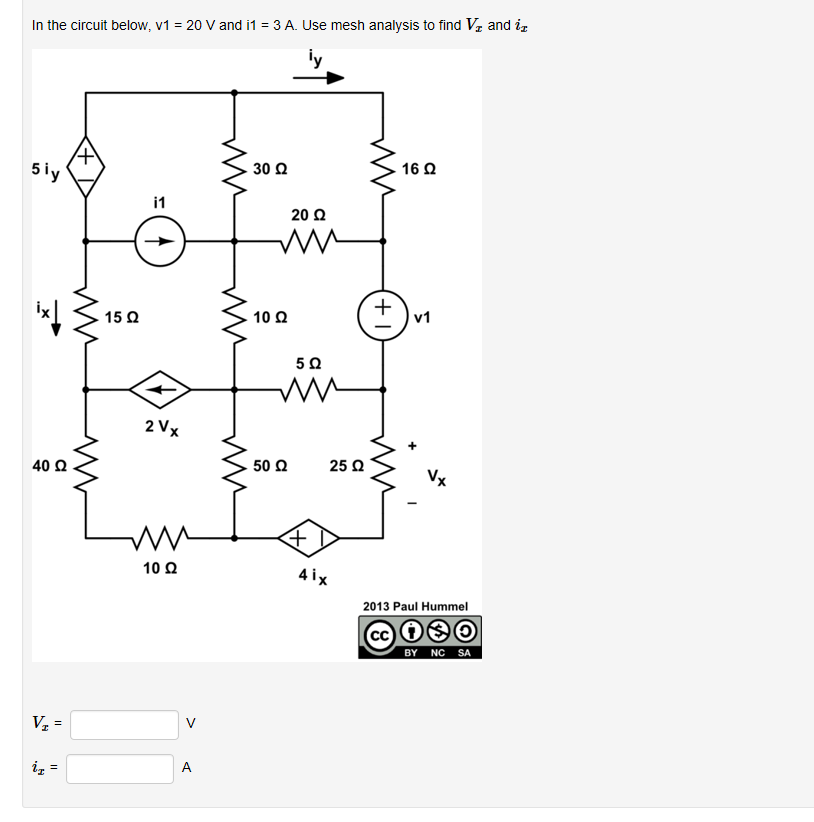 Solved In the circuit below, v1-20 V and i1-3A. Use mesh | Chegg.com