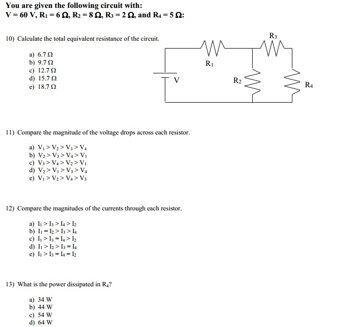 Solved You are given the following circuit with: V=60V,R1=6 | Chegg.com