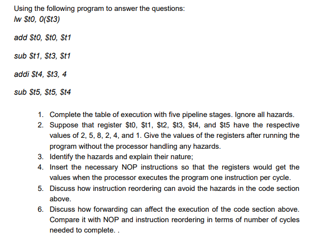 five pipeline stages mentioned above. | Chegg.com