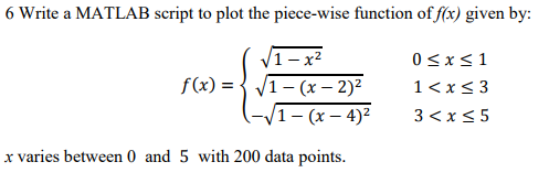 Solved Write a MATLAB script to plot the piece-wise function | Chegg.com